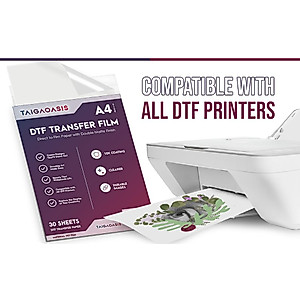 TAIGAOASIS DTF Transfer Film A4-30 Sheets - 8.3 x 11.7 Inches - Anti-Static DTF Transfer Paper - Direct to Film Paper with Double Matte Finish - 10X Coating for Brighter, Clearer, Durable Images