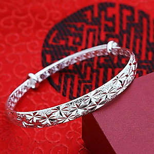 Wenbin Elegant Lady 925 Sterling Silver Engraved Bangle Scrub Bracelet Starry Bracelet Adjustable Bracelet Jewelry