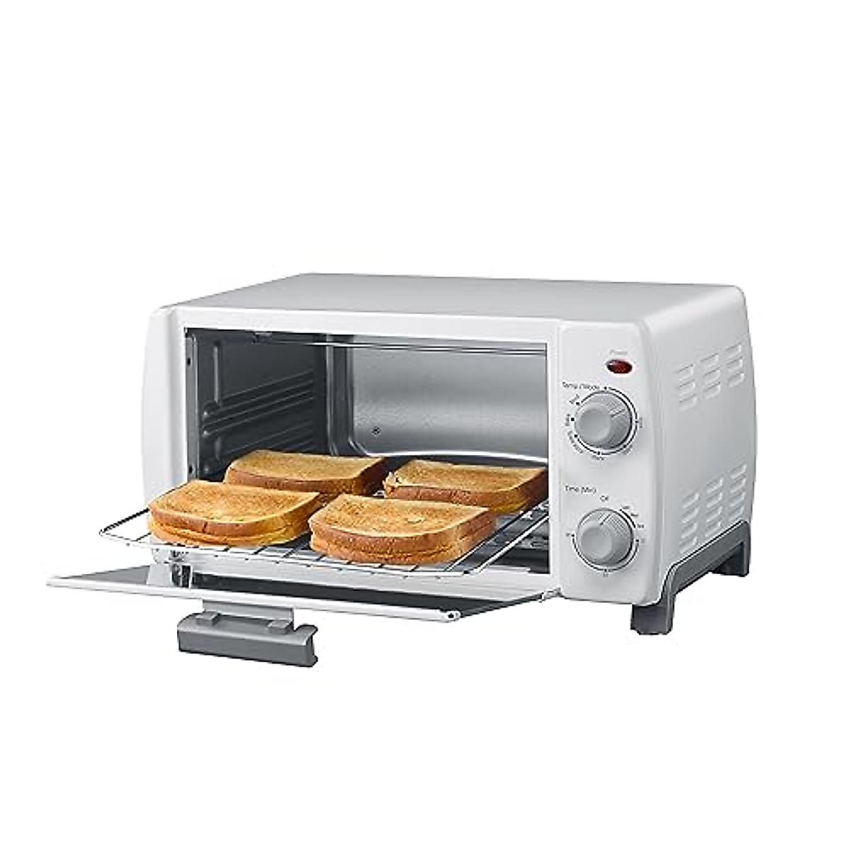 Dominion 4 Slice Small Toaster Oven Countertop, Retro Compact Design, Multi-Function with 30-Minute Timer, Bake, Broil, Toast, 1000 Watts, 2-Rack Capacity, White