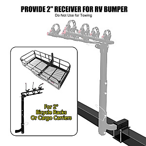 KAIRAY Bolt-on RV Bumper Hitch Receiver Adapter for 4-4.5'' Beams，2'' Receiver with Hith Pin & Hitch Cover, Trailer Rear Bumper for Camper Bike Racks Cargo Carriers