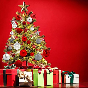 101 Pcs Christmas Tree Ornaments Ball Ornaments Set with Shatterproof Christmas Ball Decoration Santa Claus Star Pandent for Xmas Tree, Reusable Hand-held Gift Package (Red)