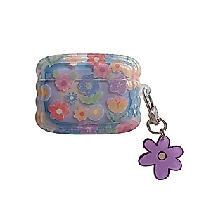 Purple Flower Pattern Cool Shockproof Case for AirPods 3rd Generation 2021 Shock-Absorbing Protective Cover with Pendant Case for Women Girls Men Boy for AirPods 3