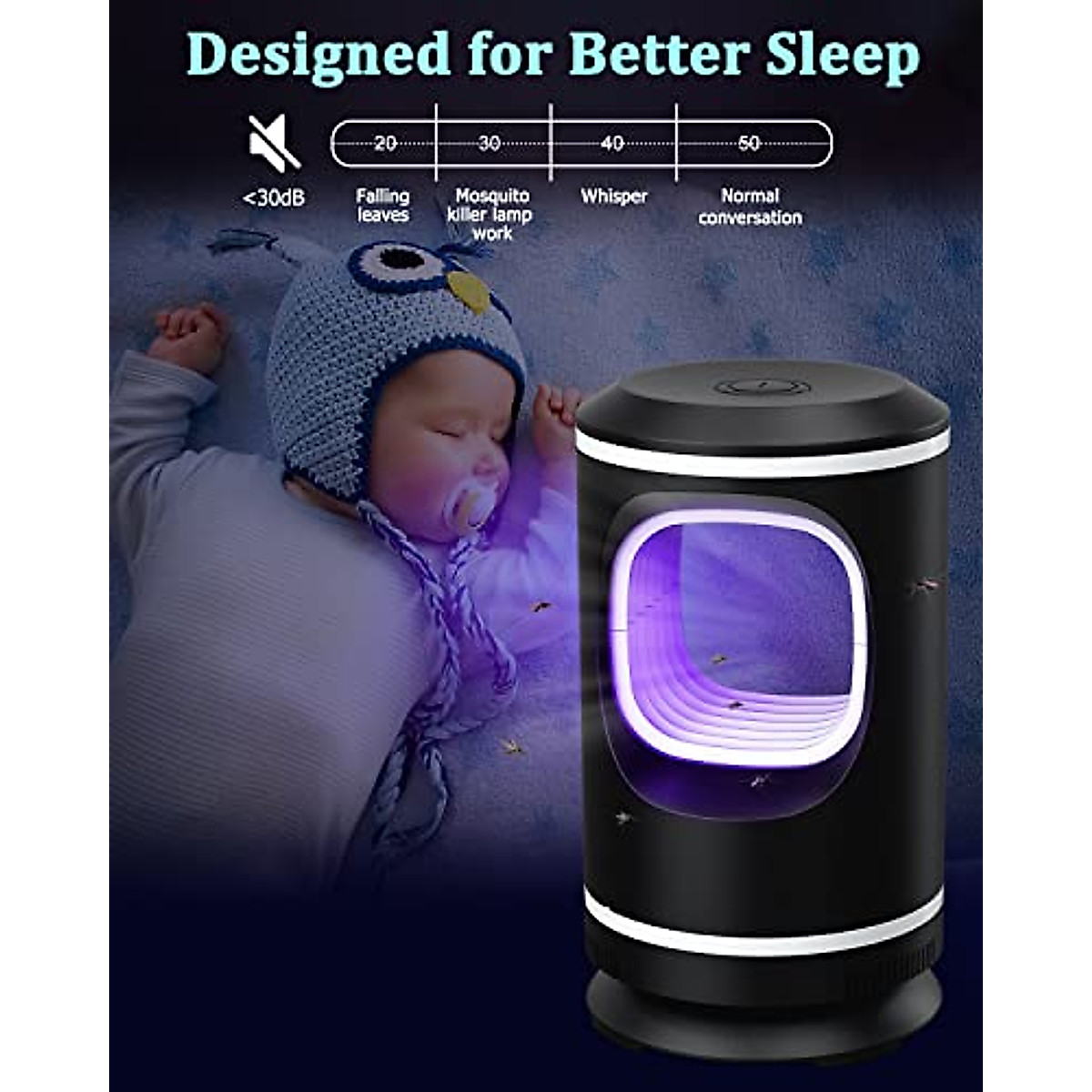 Bug Zapper Indoor, GILAYGROW Insect Trap, Fly Trap, Quiet Fruit Flies Mosquito Killer Trap, Mosquito Lamp, Electric Mosquito Zapper for Bedroom, Living Room, Office, Kitchen (Black)