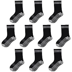 Comfoex 10 Pairs Boys Crew Socks 4-6 6-8 8-10 Years Old Athletic Socks Calf Long Socks For Kids Half Cushioned Cotton Socks
