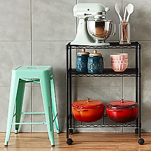 YSSOA Heavy Duty 3-Shelf Shelving with Wheels, Adjustable Storage Units, Steel Organizer Wire Rack, Plug Version, 24.02" W x 13.78" D x 31.98" H, Black (HKSHLF23133003BPCLITEV1)