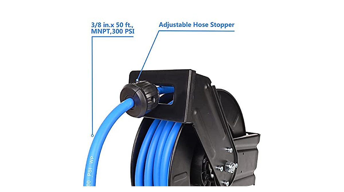 Aain AA039 Heavy-Duty 50 ft Air Hose Reel - Wall, Ceiling Mount