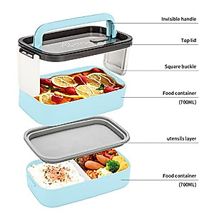 PVSpro JUST FOR YOU Bento Box Set with Insulated Tote, Mug & Cutlery Set, Stackable Bento Box for Lunch, Bento Kit Lunch Box with Handle, Large Bento Lunchbox Container, Japanese Bento (Sky blue)