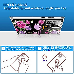 KISPURE for Samsung Galaxy S23 Ultra Case,Clear Rose Flower Garden Floral Women Phone Case Shockproof Protective Design,Thin Soft Silicone TPU Bumper Case for Galaxy S23 Ultra(2023)with kickstand,Pink