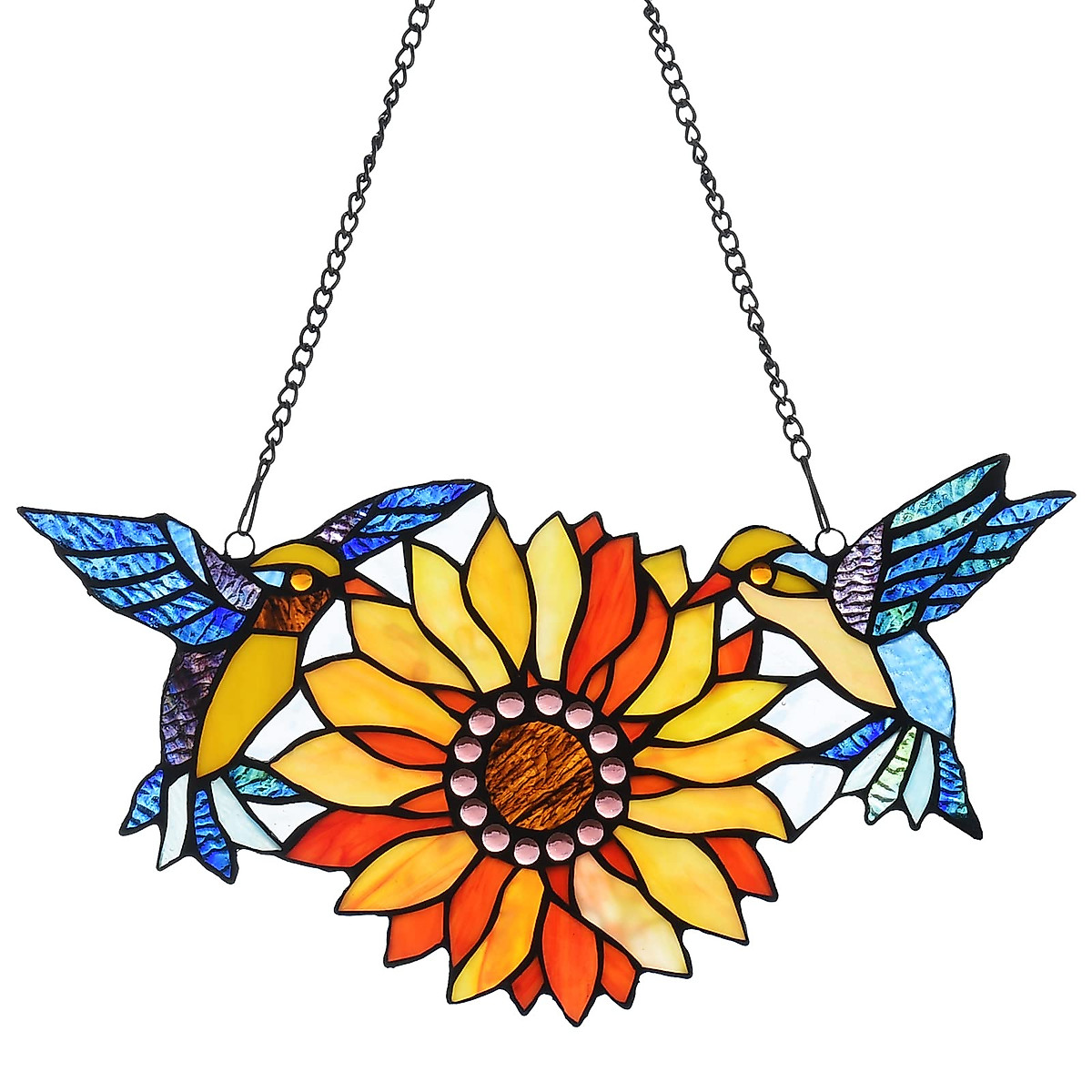 Capulina Mothers Day Sunflower Hummingbirds Gifts Stained Glass Window Hangings Suncatchers Stunning Handicrafts Flower Birds Lovers Gifts for Window Decor