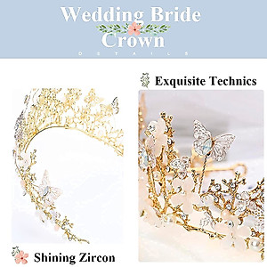 Kilshye Queen Crown Gold Tiaras and Crowns Butterfly Rhinestone Tiara Vintage Bridal Wedding Crown Pageant Costmue Prom Headpiece for Women and Girls (Gold)