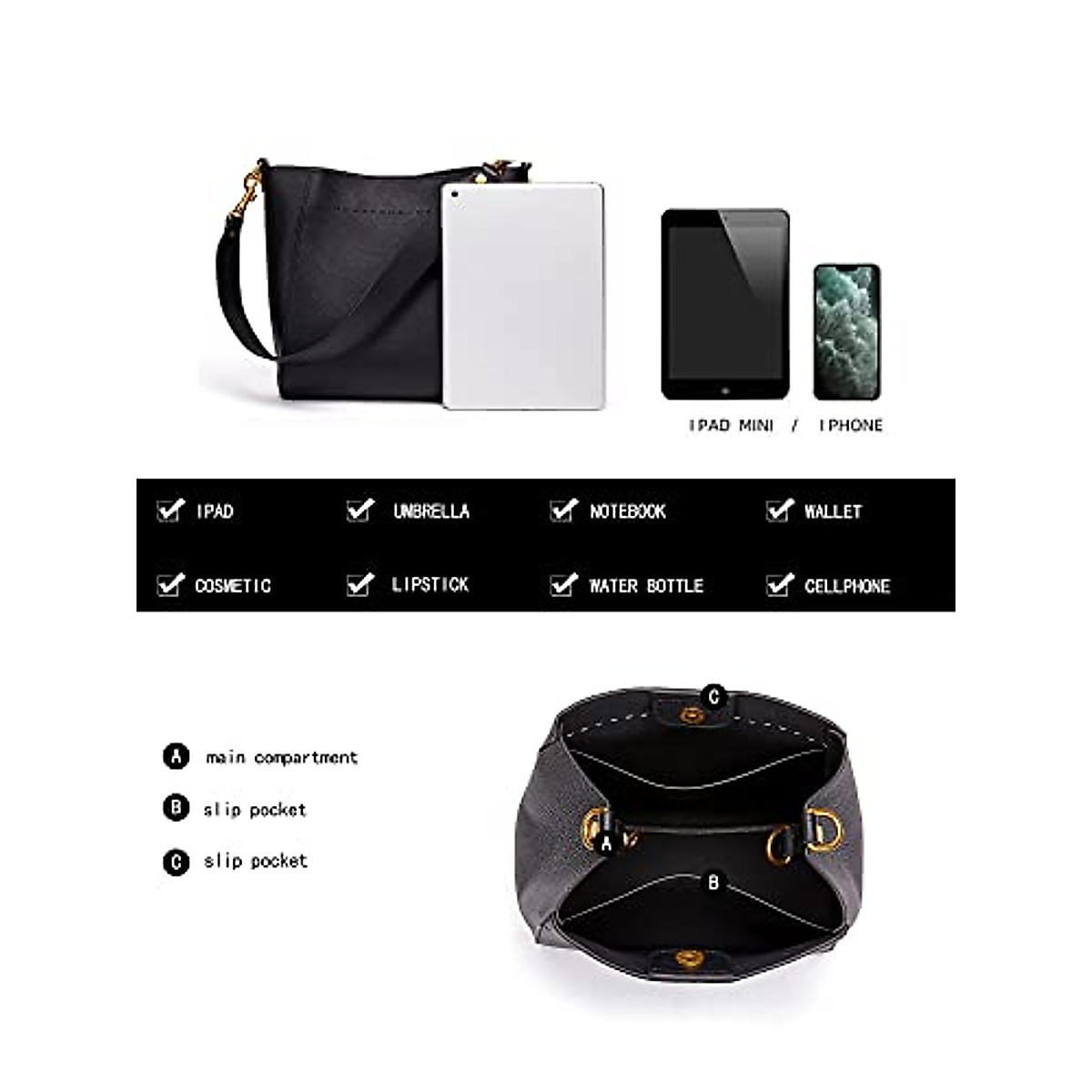 Leather Bucket Tote Bag For Women Medium Hobo Shoulder Purse And Handbags (2-Brown)