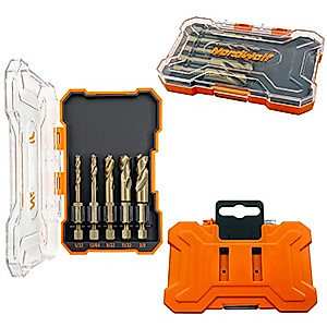 NordWolf 5-Piece M35 Cobalt Stubby Drill Bit Set for Stainless Steel & Hard Metals, with 1/4" Hex Shank for Quick Chucks & Impact Drivers, SAE Sizes 5/32"-13/64"-9/32"-11/32"-3/8" in Storage Box