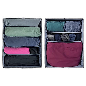 Wardrobe Clothes Organizer (16X12X8in)- 2 PCS Clothing Storage for Drawers & Closet- Sturdy Space-Saving Collapsible Fabric Storage- Large Jeans Bin with Compartments Pants, Sweaters XL, Grey