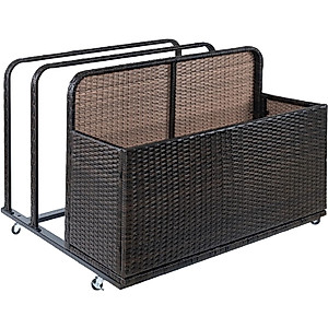 CuisinAid Outdoor Wicker Patio Poolside Float Storage with Rolling Wheels, Pool, Beach, Patio Storage Bin for Floaties, Pool Accessories and Patio Furniture Brown