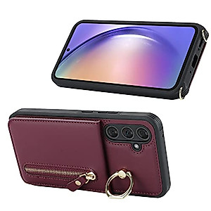 Jaorty Samsung Galaxy A54 5G Phone Case for Women with Card Holder,Samsung A54 Case Wallet Crossbody Lanyard with Strap,Credit Card Slots Kickstand Case with Ring Holder,6.4 Inch,Burgundy