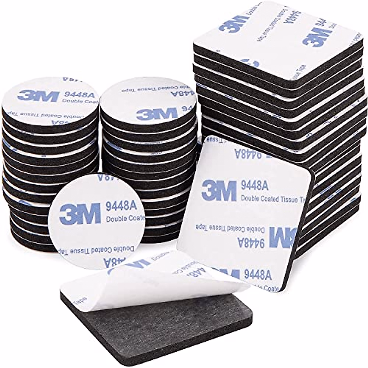 leiwo 50Pcs Heavy Duty Double Sided Foam Tape Strong Pad Mounting Adhesive Tape,Black Self-Adhesive Tape Include Square Round