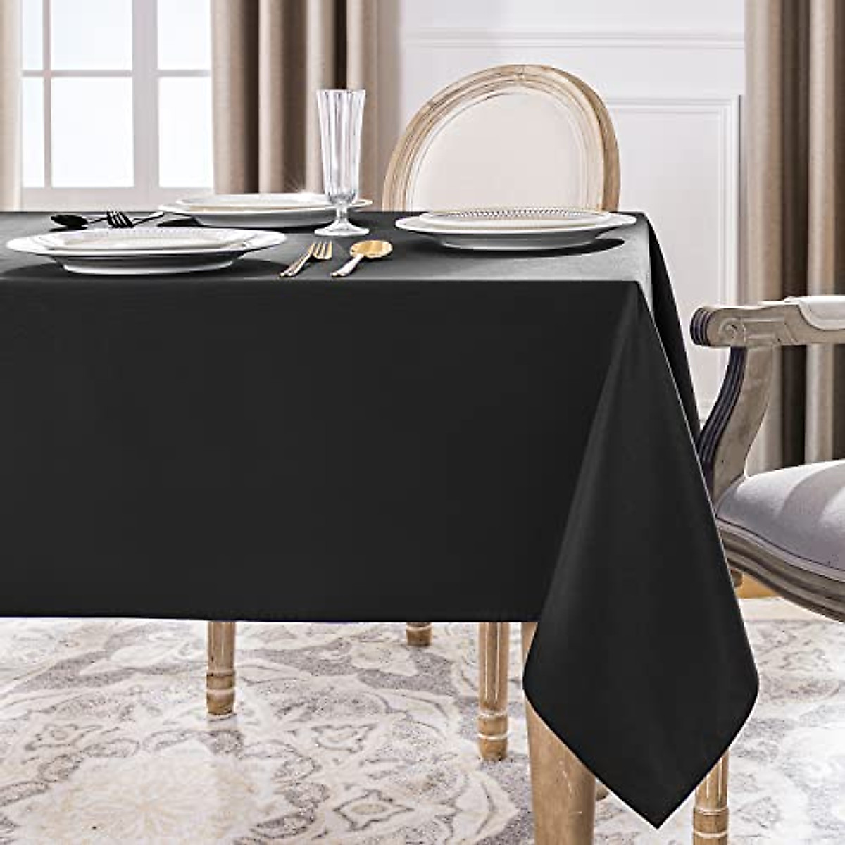 Softalker Rectangle Tablecloth Waterproof & Stain Resistant Table Cloth Wrinkle Free Fabric Washable 210GSM Polyester Table Cover for Dining/Party/Buffet/Wedding (60x84 inch, Black)