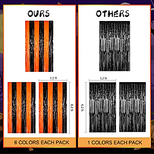 LOLStar 3 Pack Orange Black Photo Booth Props 3.3 X 6.6 ft Halloween Foil Fringe Curtains Halloween Party Photo Backdrop Streamers Backdrop for Birthday Anniversary Party Halloween Party Decoration