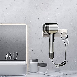 Blow Dryer Holder Wall Mount, Yimerlen Hair Dryer Holder Compatible with Dyson Hair Dryers for Bedroom and Bathroom 　(Silver)