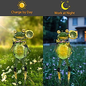 HOBYLUBY Frog Garden Solar Lights, Outdoor Decorations for Yard, Patio, Lawn Decor - 11.4'' Decorative Frog Figurines