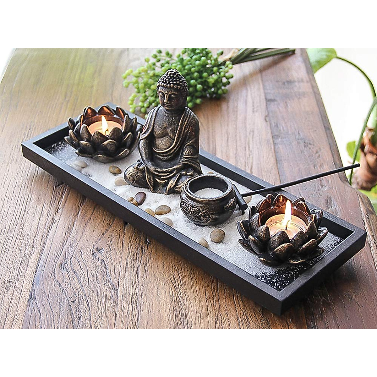 Royal Brands’ Zen Garden with Buddha, Rake, Tea Light Candle and Incense Holder - Peace and Tranquility (14.5"x5"x7")
