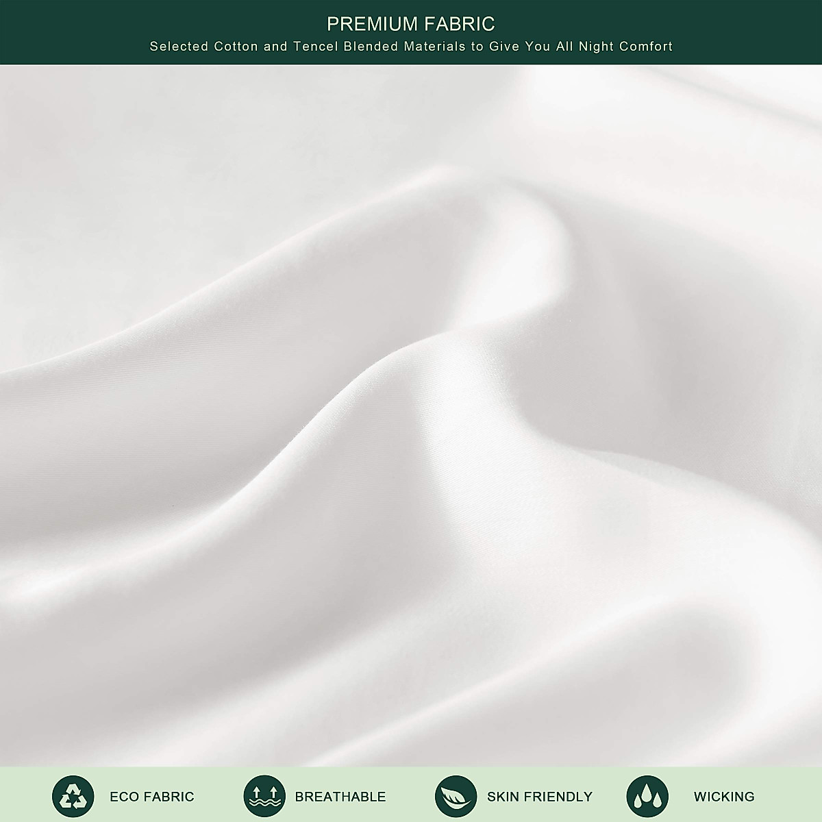 CHUN YI Luxury Cotton Bed Sheet Set, 4 Piece Full Bedding Sets-Tencel Fitted, Flat Sheet & Pillowcases, Deep Pocket to Easily Cover Mattress(White)