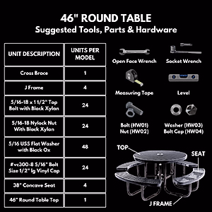 Coated Outdoor Furniture Heavy-Duty Portable Outdoor Picnic Table with Umbrella Hole, Punched Steel Commercial-Grade Patio Dining Furniture Made in America (46" Round Top, Orange)