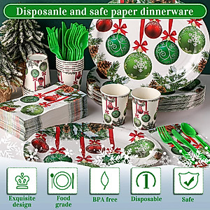 Suttmin 400 Pcs Red Green Balls Plates and Napkins for 50 Guests Bridal Shower Party Decorations Disposable Dinnerware Set Disposable Plates Napkins Cups Set for Summer Christmas Party Supplies
