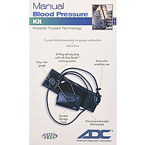 ADC Advantage 6005 Manual Blood Pressure Kit, Includes Attached Stethoscope and Carrying Case, Adult Cuff, Black