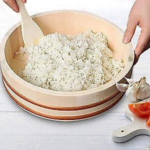 Gaozhengde 10.6 Inch Wooden Sushi Rice Bowl Hangiri Sushi Oke Rice Mixing Tub