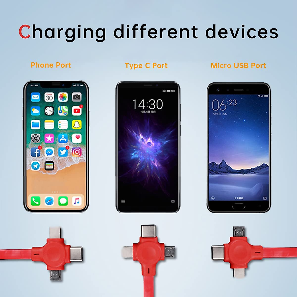 Gartmost 4 Pcs Three in One Charging Cable Roll, Data Transfer, 3 in 1 Charging Cable Retractable, Phone Holder, Compatible USB C(Type-C)/Micro USB/IP, Compatible with Phone, Android, Tablets