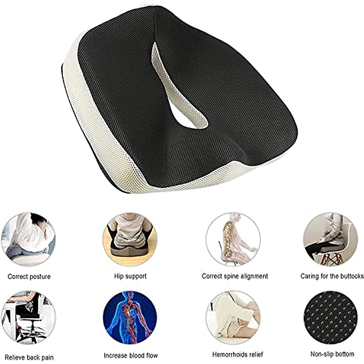 YIRENZUI Cushion Office Chair Cushion, Memory Foam Car Seat Cushion Back Pain, Ergonomic Desk Chair Cushion, Sciatica Pain Relief,Best Choice ( Color : Black , Size : 45*38cm )