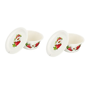 Veemoon 2pcs Cm Fruit Holder Tray Gadget Enamels Serving Keeper Household Oil Bowl Washing Beating Noodles Platter Salad Pot Travel with Camping Container Plates Lid Food Dough Retro Soup