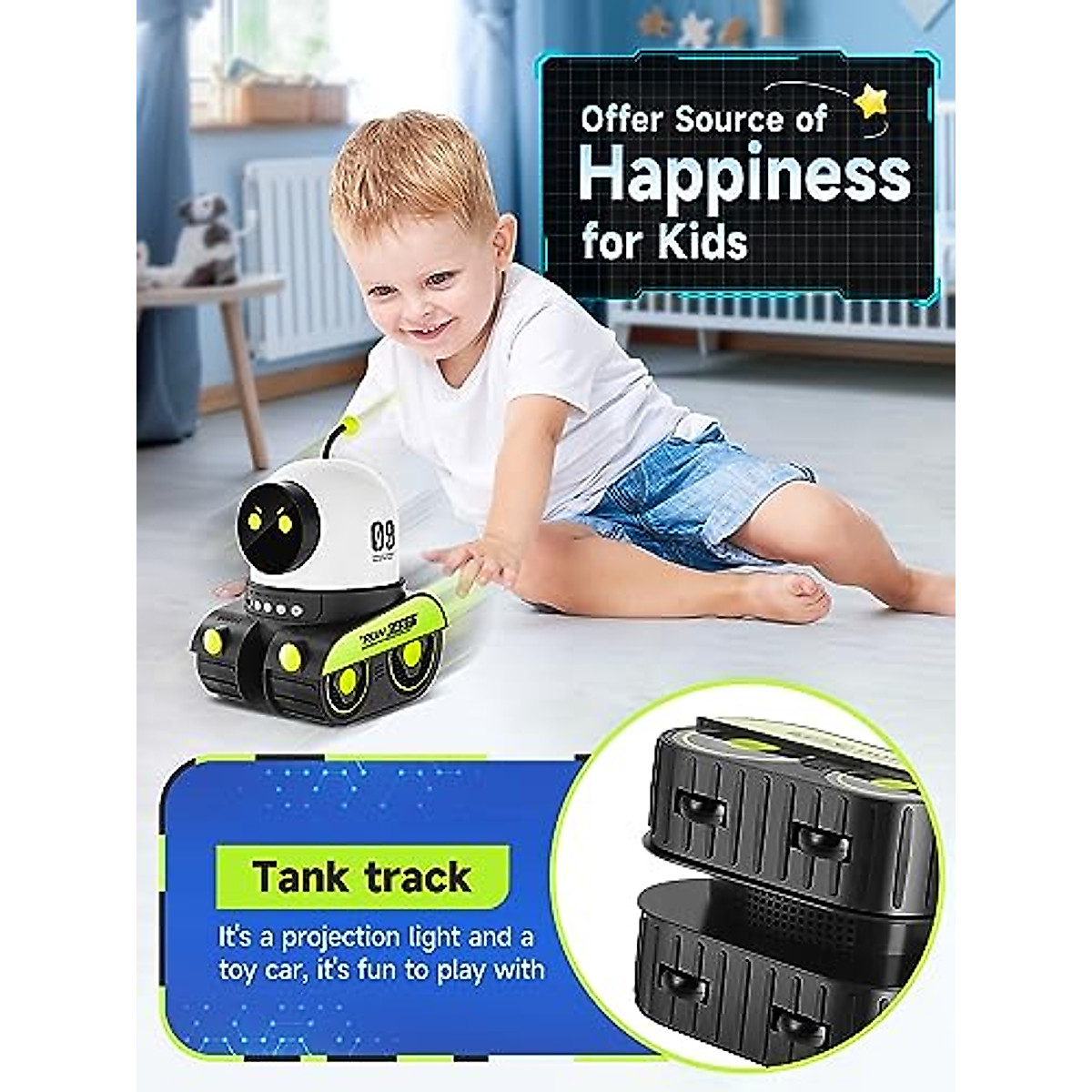 PIKOY Robot Night Light for Kids【12 Films】 Kids Night Light Projector,Bluetooth Music Baby Night Lights for Kids Room, 360° Rotation Rechargable Planets Star Projector Planetarium Projector Lamp