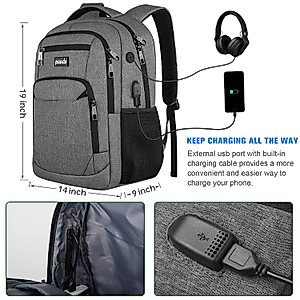 Paude Travel Backpack for Men and Women,17.3 inch School Backpack for Teens,Laptop Backpack with USB Charging port for Business College Trip