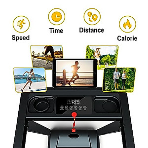 SSPHPPLIE 300 lb Capacity Foldable Treadmill - 3.0HP Portable Folding Treadmills for Home & Office, with Online Events, 12 Programs(App) (Yellow Logo)