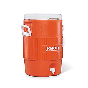 Igloo 5 Gallon Portable Sports Cooler Water Beverage Dispenser with Flat Seat Lid, Insulated Beverage Dispenser, Orange/White