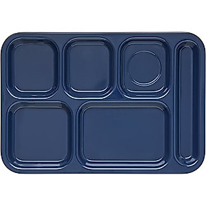 Carlisle FoodService Products Right Hand 6-Compartment Melamine Tray 14.5" x 10" - Dark Blue
