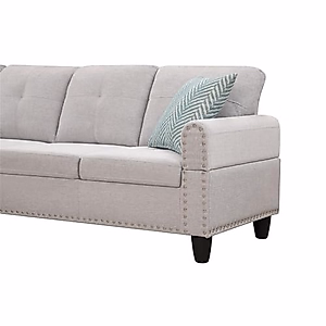 Devion Furniture Polyester Fabric Sectional Sofa with Lift-top Storage Ottoman, Tufted Design, in Light Gray Finish