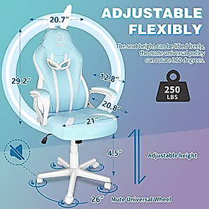 JOYFLY Gaming Computer Chair for Girls Teens, Ergonomic PC Office Kawaii Gamer Chair with Lumbar Support for Women（Light Blue）
