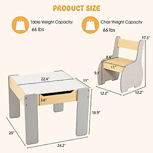 INFANS 3 in 1 Kids Table and Chair Set, Wood Multi Activity Table with Removable Tabletop Storage, Detachable Blackboard for Toddler Playing Drawing Arts Crafts,3 PCS Children Furniture