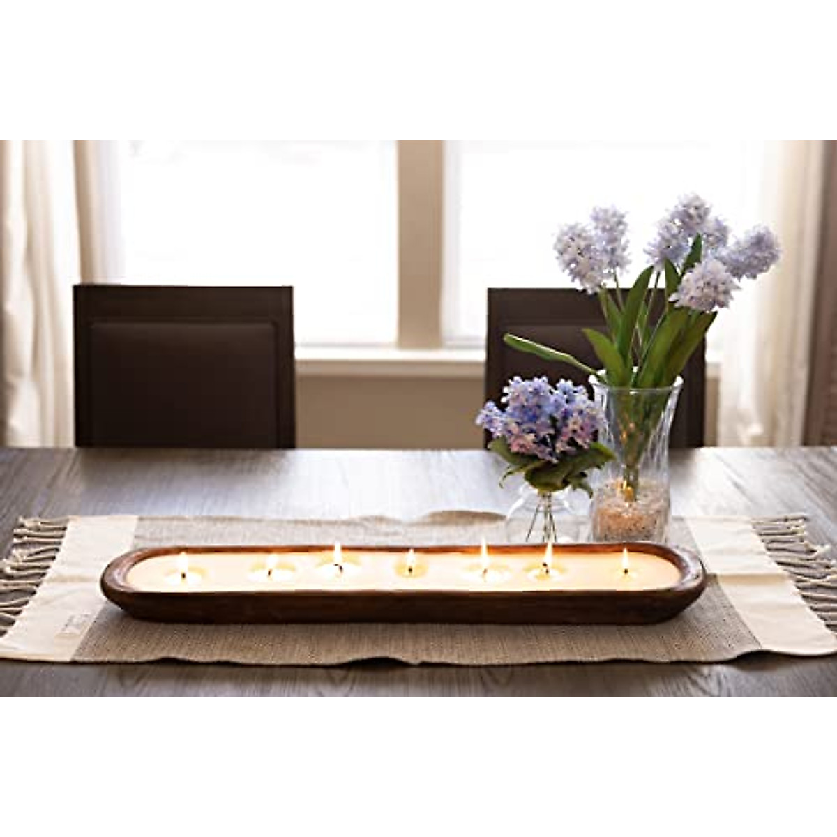 Red Barn Candle Company Wood Dough Bowl Candles | 100% All-Natural Soy Wax & Essential Oil Infused | Pet Safe + Odor Eliminating | Wooden Bread Tray | Centerpiece Farmhouse Decor (Lavender, 7-Wick)