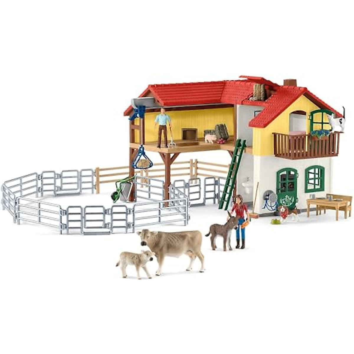Schleich Farm World — Large Farm House, 97-Piece Toy Farm House with 3 Rooms, Farmer Figurines and Multiple Animal Toys with Accessories, Farm Toys for Boys and Girls Ages 3+