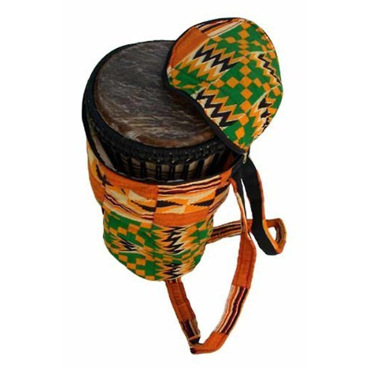African Kente Print Djembe Bag - Backpack style case fits 12.5" x 22" djembe drums - Zip top opening