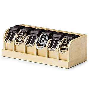MinBoo Bamboo Belt Organizer Box,6 Grids Belt Rack, Belt Organizer for Closet and Drawer, Belt Storage Organizer and Displayer, Belt Organizer for Men Women (Natural Bamboo)