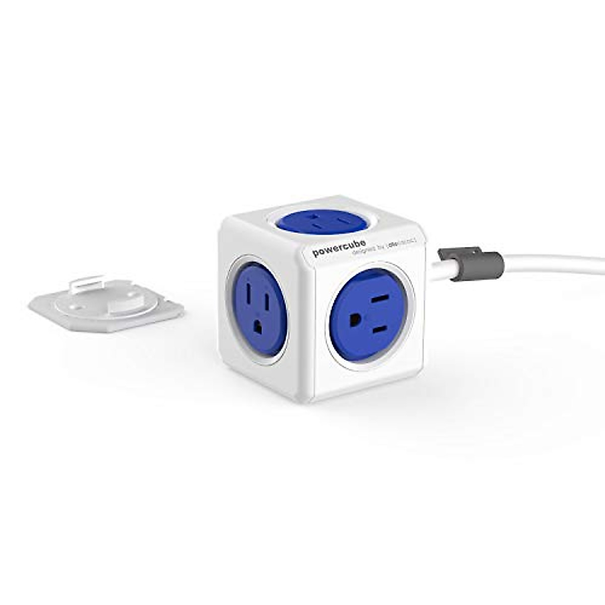 Allocacoc, PowerCube |Extended|, 5 outlets, 5 feet cable, Mounting dock, Surge Protection, Childproof Sockets, ETL Certified (Blue)