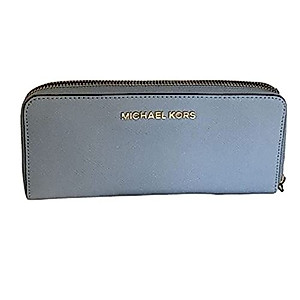 Michael Kors Jet Set Travel Continental Zip Around Leather Wallet Wristlet (Pale Blue)