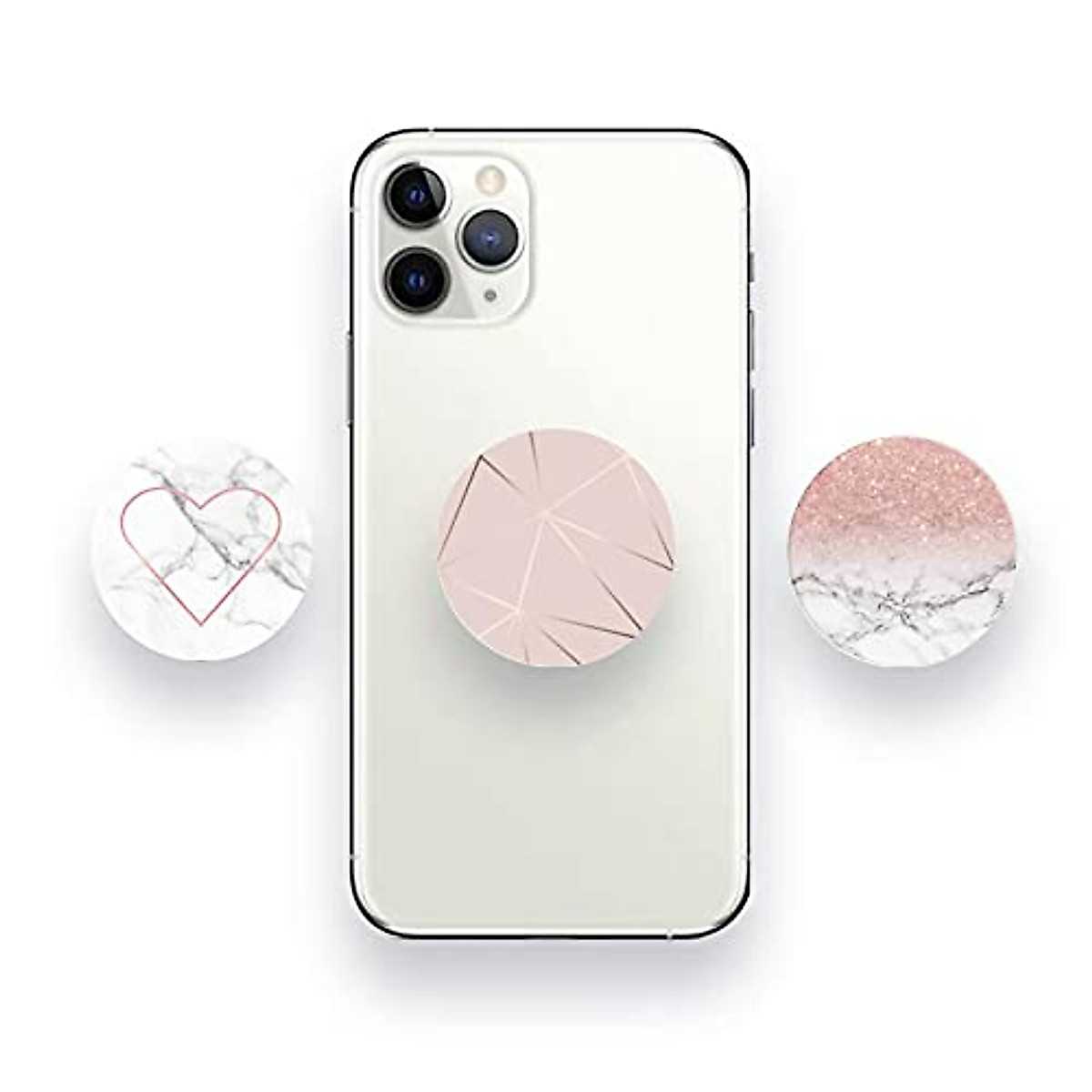 Cell Phone Stand Finger Holder - Pink Heart Rose Gold White Marble (3 Pack)