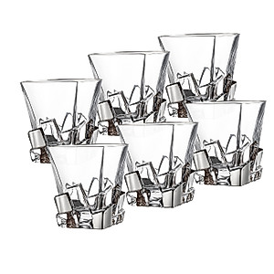 Barski - European Quality Glass - Crystal - Set of 6 - Square Shaped - Double Old Fashioned Tumblers - DOF - 11.7 oz. - with Platinum Ice Cubes Design - Glasses are Made in Europe