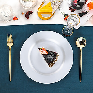 N9R 100PCS White Plastic Plates, Plastic Disposable Plates 10.25inch, Premium Heavy Duty Dinner Plates, Elegant and Fancy Party Plates